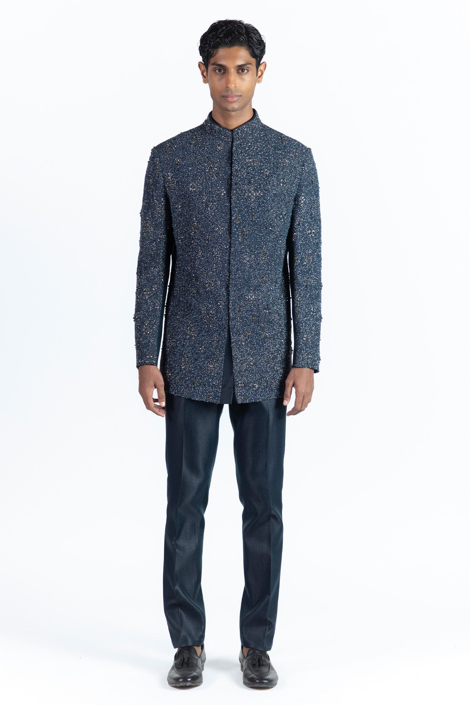 Navy Blue Bead Magic Bandhgala