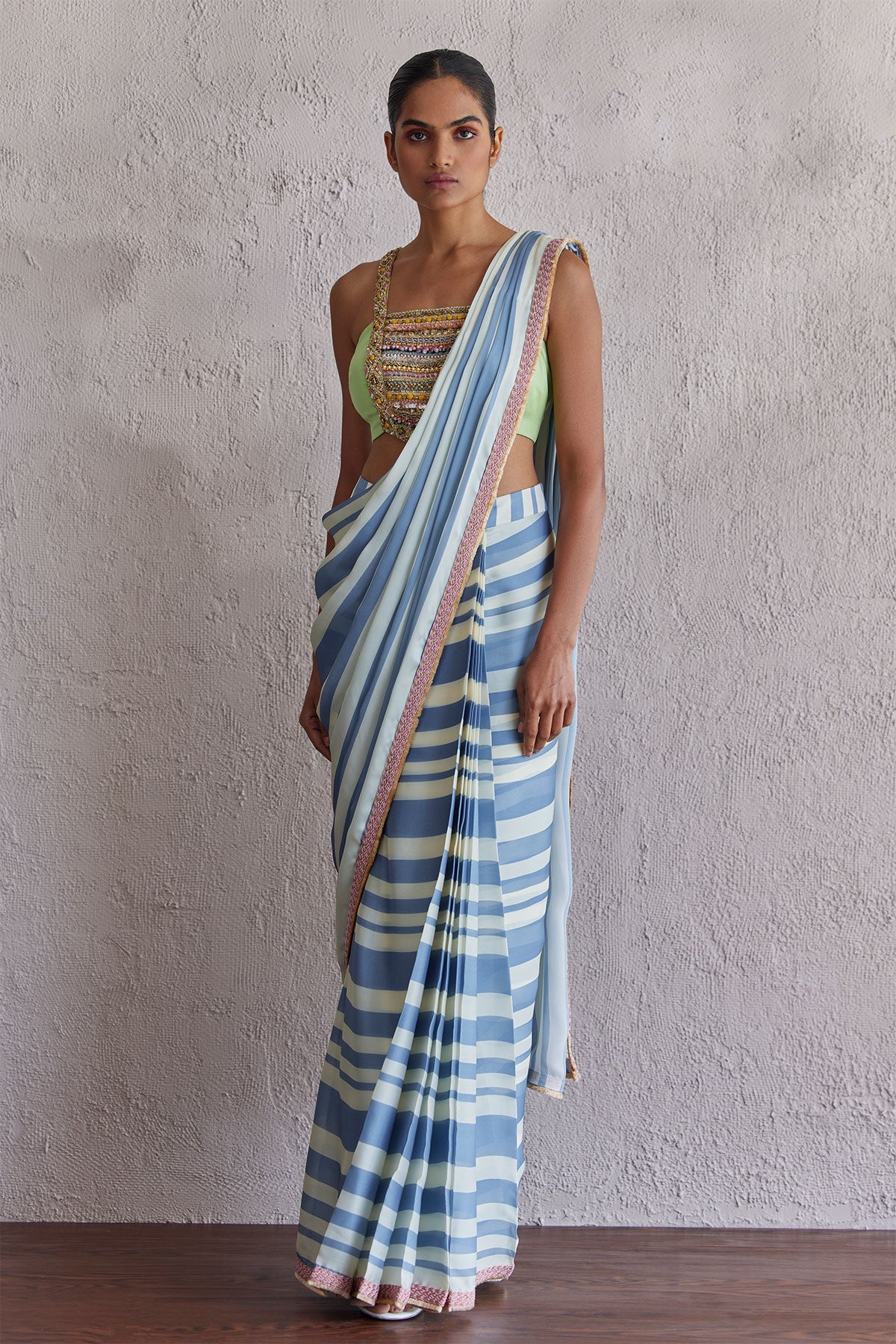 Blue Bar Saree
